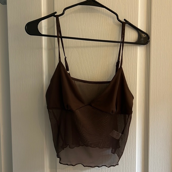 Tops | Brown Crop Top Sheer | Poshmark